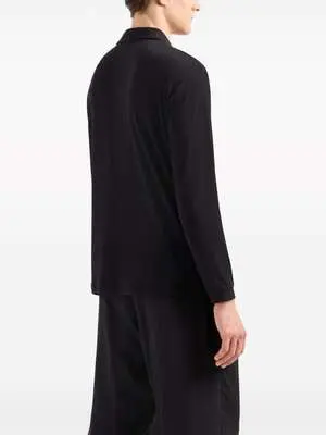 Giorgio Armani Cotton-blend Long-sleeved Polo Shirt - Black