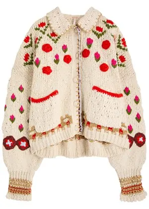 Free People Rosebud Embroidered Cardigan