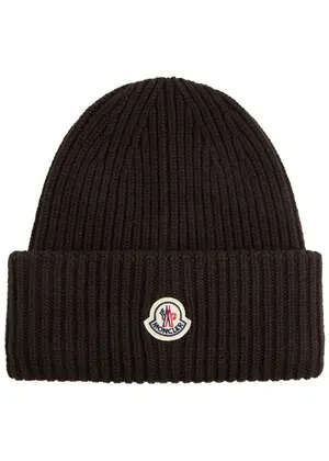 Moncler Logo Knitted Wool-blend Beanie - Brown