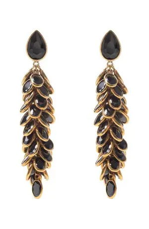 FREYA ROSE Crystal Long Drop Earrings - Black And Gold