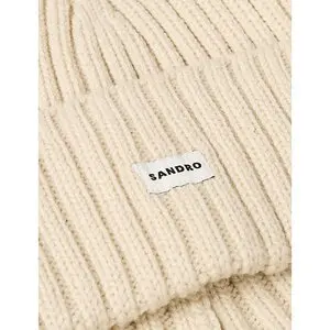 Sandro Logo-patch Ribbed Knitted Beanie Hat - Butter Cream