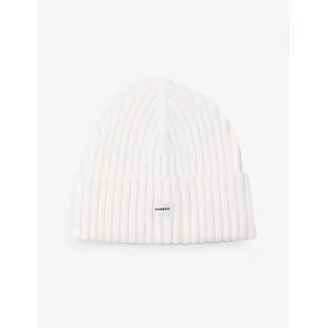 Sandro Logo-Patch Ribbed Knitted Beanie Hat Naturels