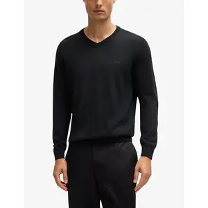 BOSS Embroidered-logo Wool Knitted Jumper - Black