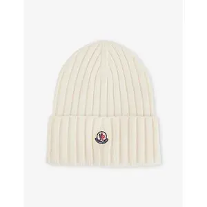Moncler Moncler Ribbed Wool Knitted Beanie Cream