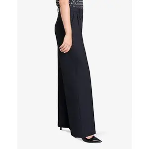 Maje Pressed-creases Pleated Wide-leg Trousers - Noir / Gris