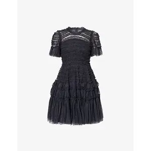NEEDLE & THREAD Frilled-trim Recycled-polyester Mini Dress