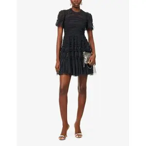 NEEDLE & THREAD Frilled-trim Recycled-polyester Mini Dress