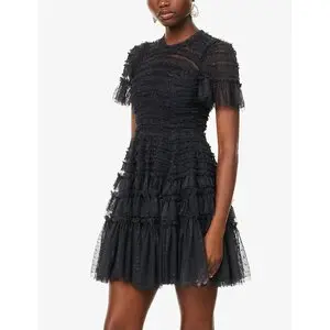NEEDLE & THREAD Frilled-trim Recycled-polyester Mini Dress