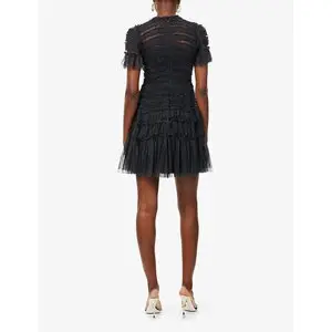 NEEDLE & THREAD Frilled-trim Recycled-polyester Mini Dress