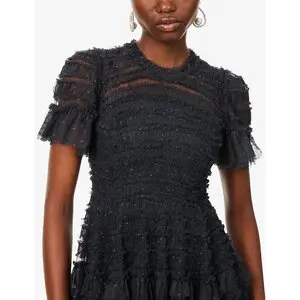 NEEDLE & THREAD Frilled-trim Recycled-polyester Mini Dress