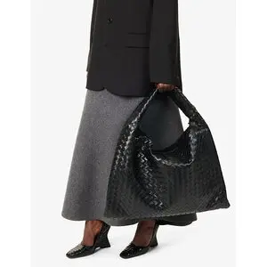 Bottega Veneta Hop Large Leather Shoulder Bag - Black-m Brass