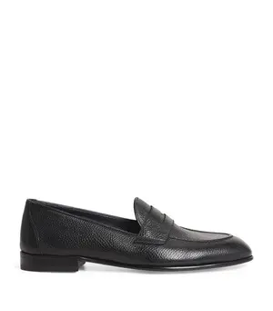 Brioni Grained Deerskin Leather Appia Loafers - Black