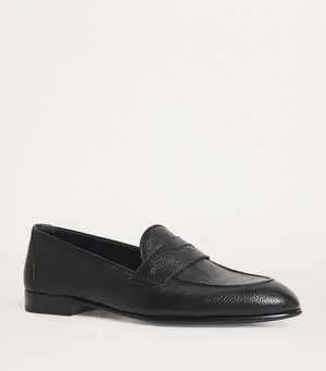 Brioni Grained Deerskin Leather Appia Loafers - Black