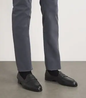 Brioni Grained Deerskin Leather Appia Loafers - Black