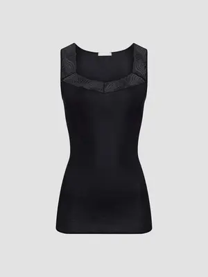 Hanro Cotton Delight Lace-trim Tank - Black