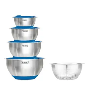 VIKING 9 Pc Stainless Steel Bowl Set With Strainer - Blue