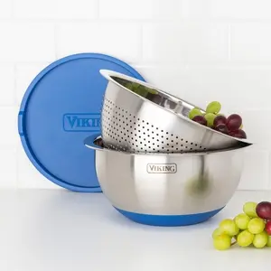 VIKING 9 Pc Stainless Steel Bowl Set With Strainer - Blue