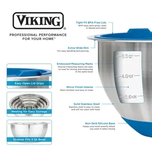 VIKING 9 Pc Stainless Steel Bowl Set With Strainer - Blue
