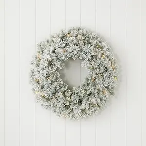 SEASONAL LLC Flocked Winter Fir 24 Wreath With Clear Lights - Flckd Fir
