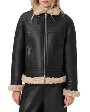 ALLSAINTS Lorel Shearling Flying Jacket - Black/natural