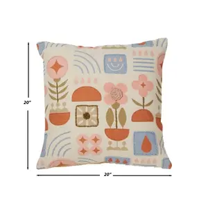 ROSELLI Scandi Fun Embroidered Print Decorative Pillow, 20 X 20