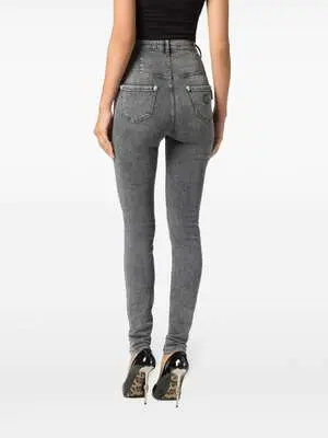 Philipp Plein Crystal-embellished High-waisted Jeans - Grey