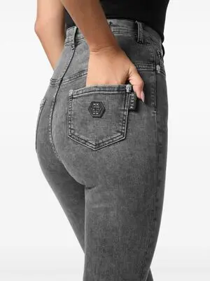 Philipp Plein Crystal-embellished High-waisted Jeans - Grey