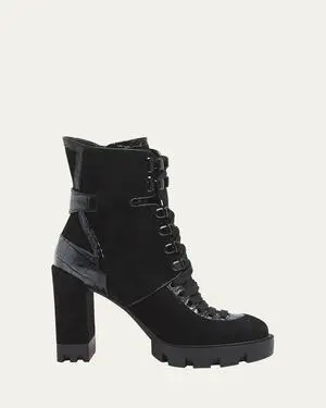 CHRISTIAN LOUBOUTIN Macademia Leather Combat Boots - Black