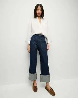 Veronica Beard Dylan Cuffed Cargo Straight-leg Jean Indigo