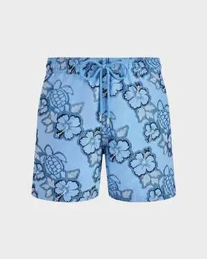 Vilebrequin Hibiscus Embroidered Swim Trunks - Blue