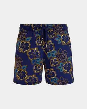 Vilebrequin Hibiscus Embroidered Swim Trunks - Blue