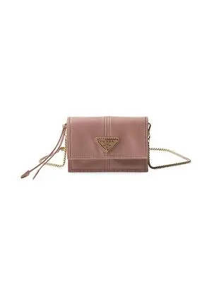 Prada Women's Card Holder With Leather Shoulder Strap - Pink - Pink