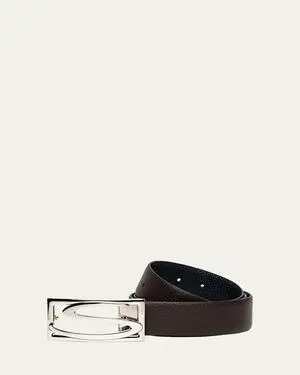 Santoni Rectangle S-buckle Reversible Leather Belt - Black