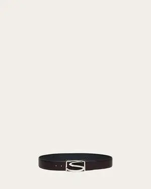 Santoni Rectangle S-buckle Reversible Leather Belt
