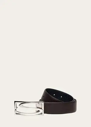 Santoni Rectangle S-buckle Reversible Leather Belt