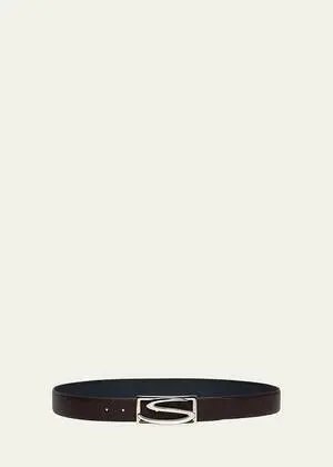 Santoni Rectangle S-buckle Reversible Leather Belt