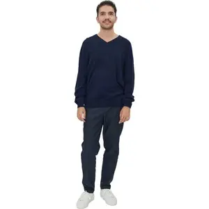 Gobi Cashmere Essential V-Neck Cashmere Sweater Navy