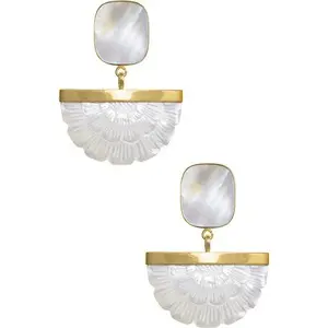 FREYA ROSE Hand Carved Mother Of Pearl Rose Drop Earrings - Gold