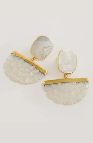 FREYA ROSE Hand Carved Mother Of Pearl Rose Drop Earrings - Gold