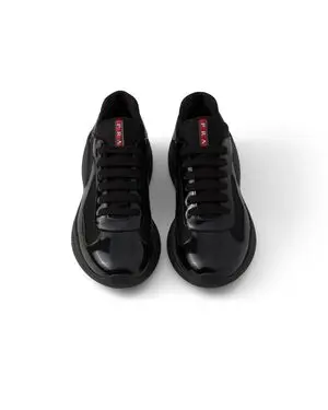 Prada Patent Leather And Technical Fabric America's Cup Sneakers - Black