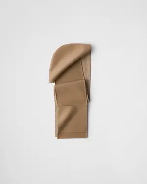 Prada Double Wool Hooded Scarf - Camel/white