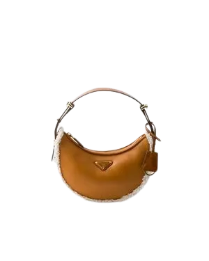 Prada Arqué Shearling Shoulder Bag - Cognac/natural