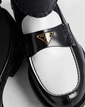 Prada Two-tone Brushed Leather Loafers