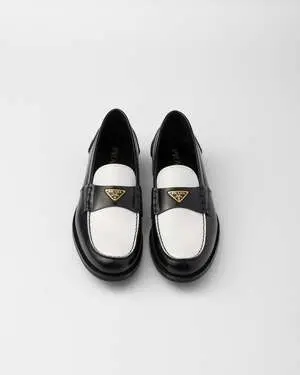 Prada Two-tone Brushed Leather Loafers