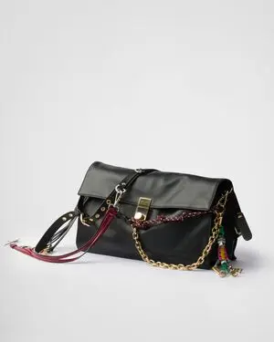Prada Soft Sound Leather Shoulder Bag With Charms