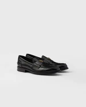 Prada Brushed Leather Loafers - Black