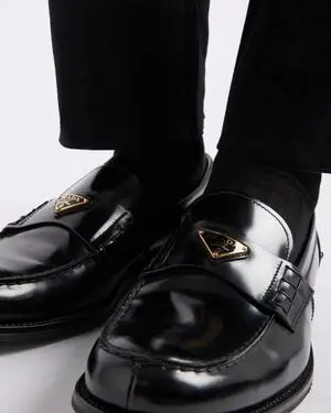 Prada Brushed Leather Loafers - Black