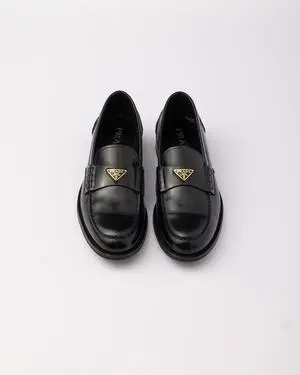 Prada Brushed Leather Loafers - Black
