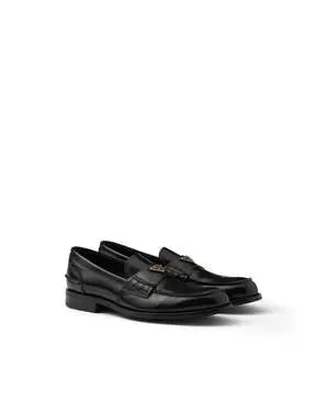 Prada Brushed Leather Loafers - Black