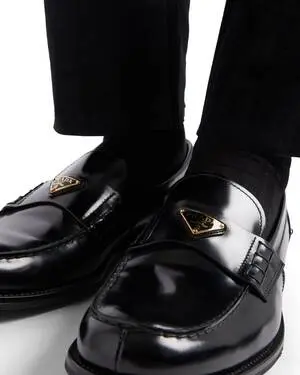 Prada Brushed Leather Loafers - Black